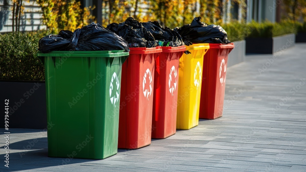 Different types of garbage bags and waste bin,recycling and separate ...