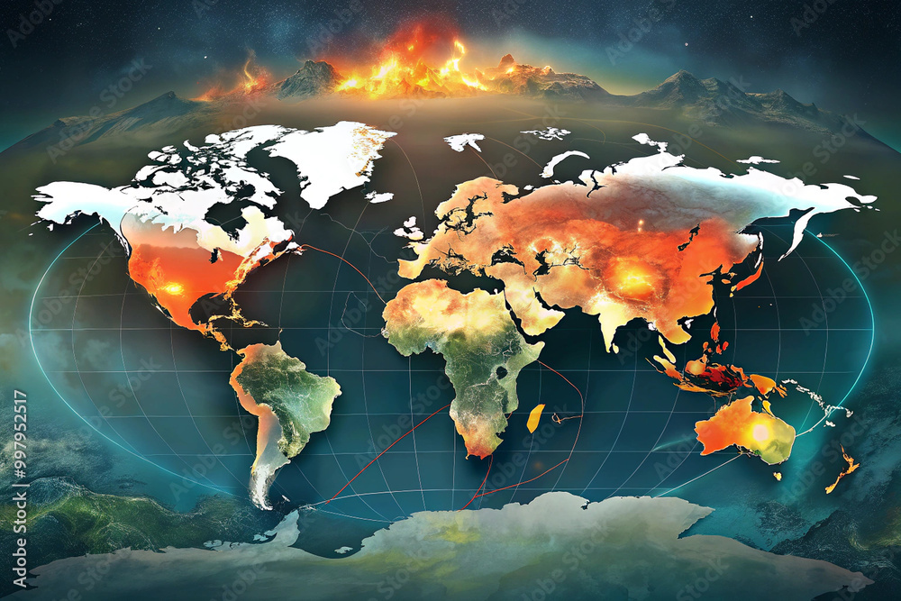 digital map of world showcases various hot zones, highlighting areas of ...