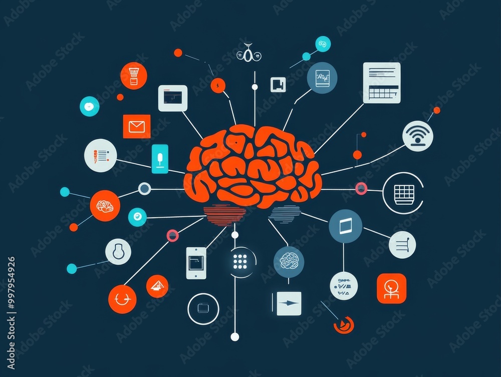 2408 71.A futuristic vector illustration of a digital brain with ...