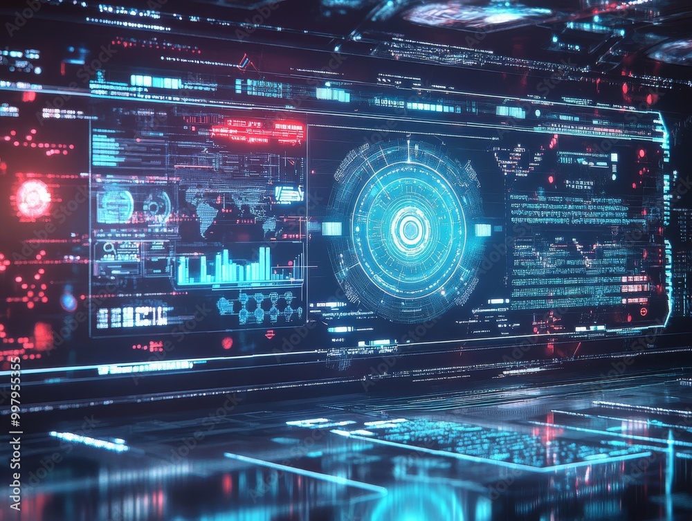 2408 82.A digital interface shows an AI command prompt generating complex data and business ...