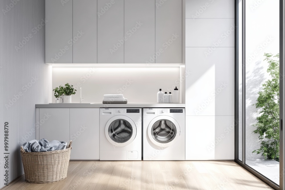 This modern laundry space showcases built-in washing and drying ...