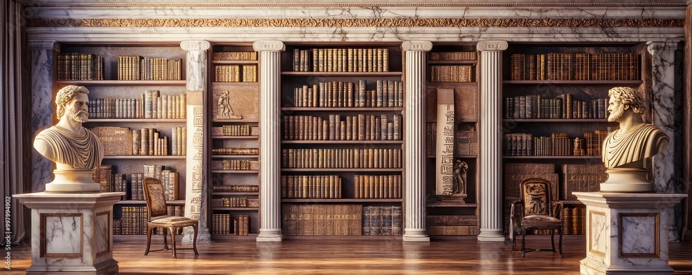 Home office with an ancient Greek philosophersa?? theme, featuring ...