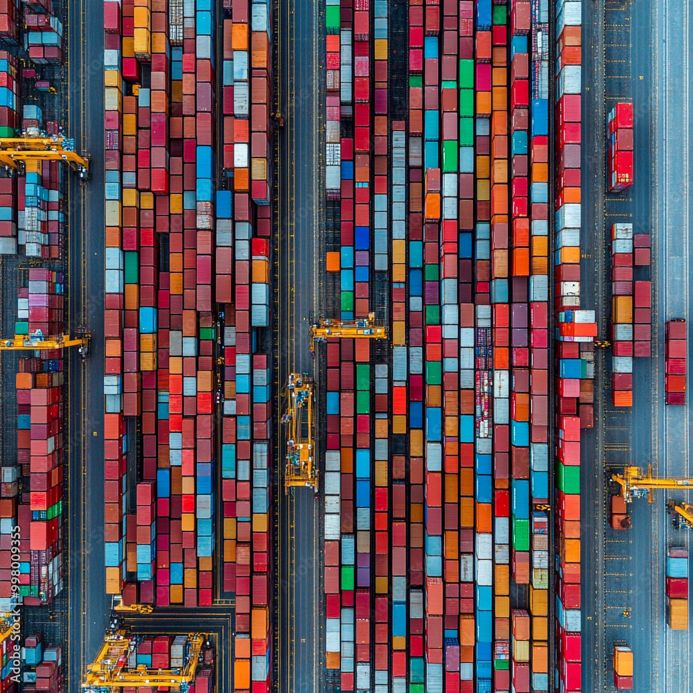 Containers yard in port congestion with ship vessels are loading and ...