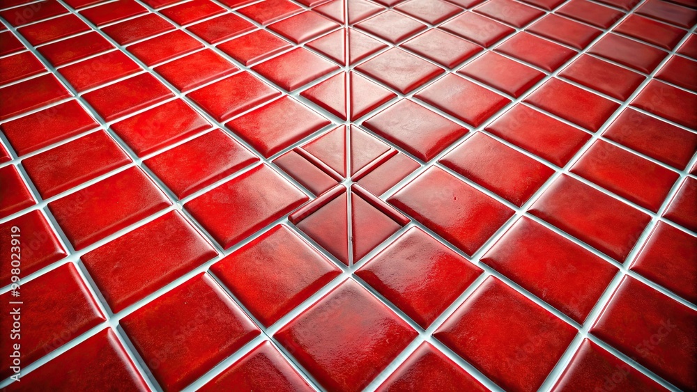Fisheye Red ceramic tiles separated by a white gap in a cross Stock ...