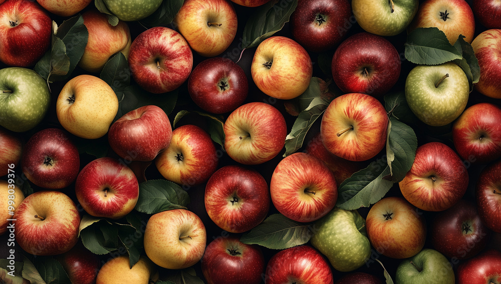 Wallpaper, a pattern featuring different varieties of apples ...