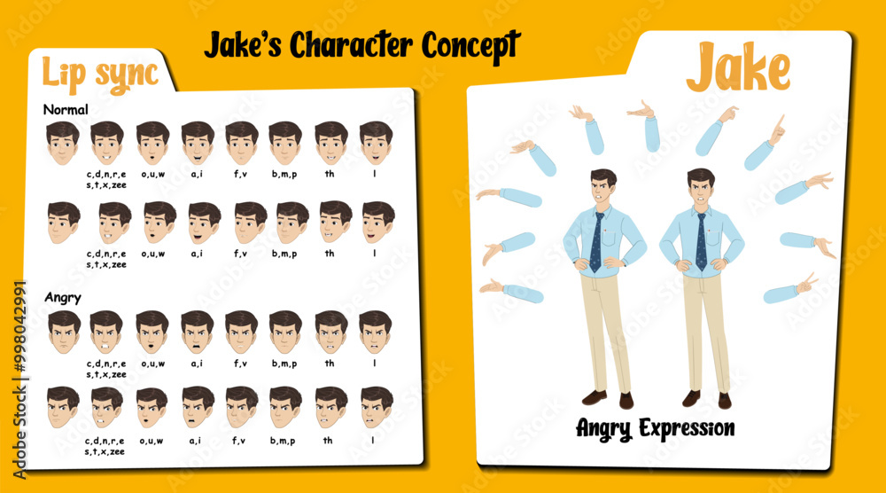 Angry male employee cartoon character AKA Jake, men wearing an office ...