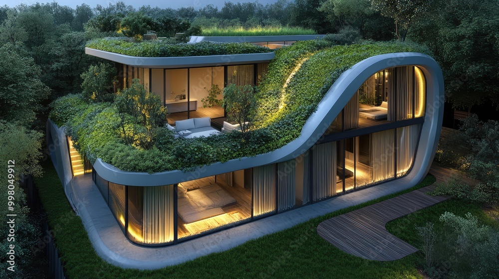 Minimalist house design with rooftop greenery and oxygen tubes, large ...