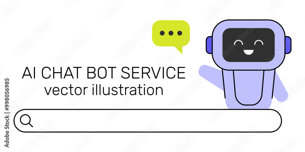 AI chatbot service banner. Cute virtual assistant AI robot character ...