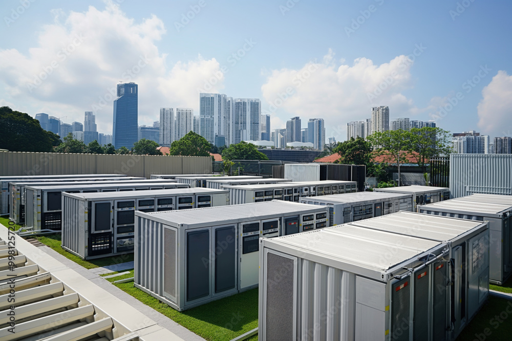 Rows of lithium ion battery energy storage system containers are being ...
