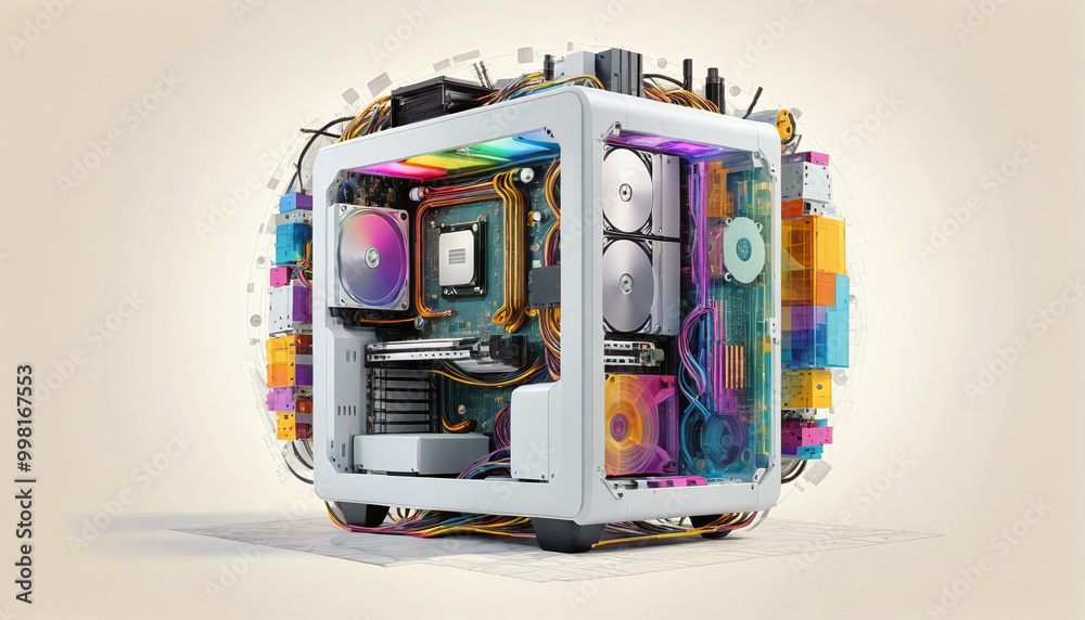 Illustrative representation of a transparent modern computer with all ...