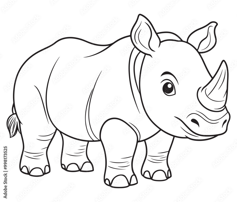 Rhino cartoon coloring page, Outline rhino, Silhouette line art rhino ...