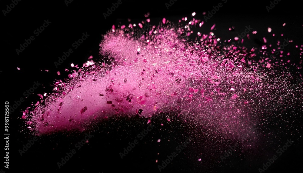 pink background with particles. Pink glitter on a black background. An ...