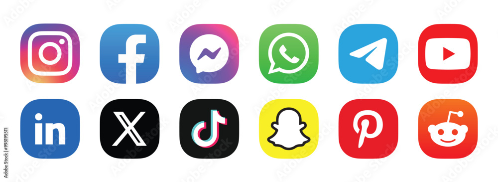 social media icons buttons. social media logo set , facebook, instagram ...