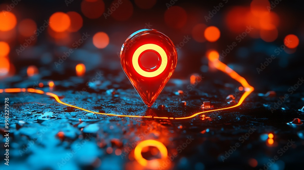 Glowing location pin on a reflective surface. Stock Illustration ...
