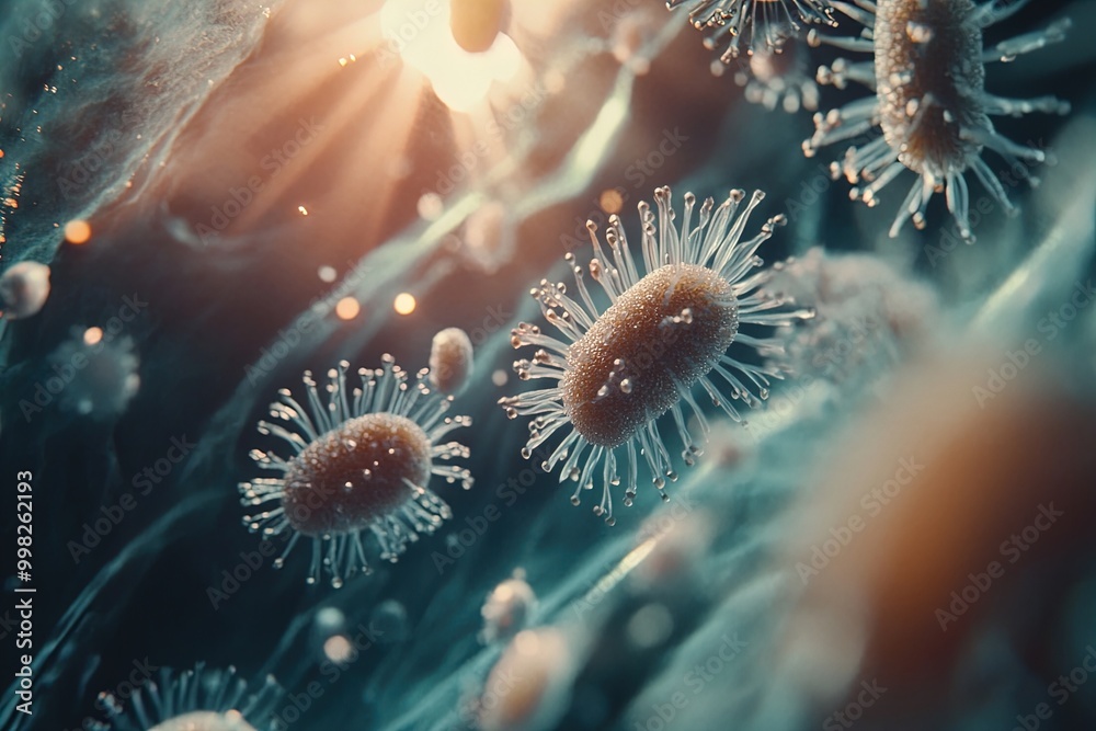 Microscopic View of Diverse Bacteria in a Fluid Environment Illuminated ...