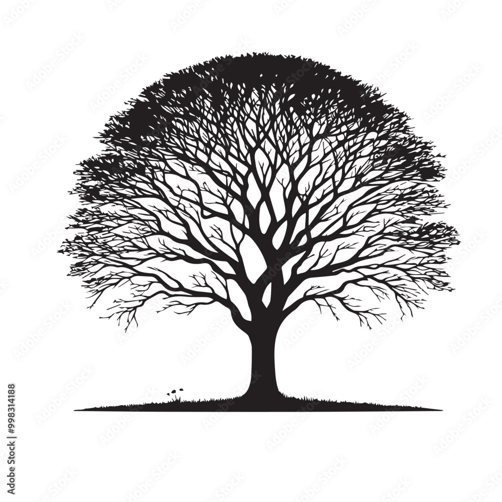 Tree silhouette. Big tree vector silhouette design. Tree with root ...