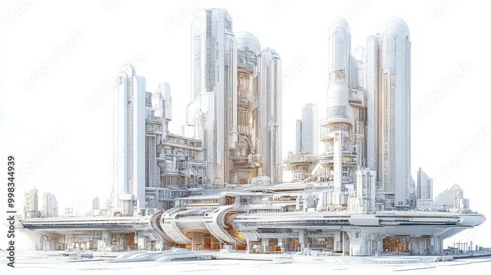 Cross-section CAD drawing of a huge building, future brutalism ...