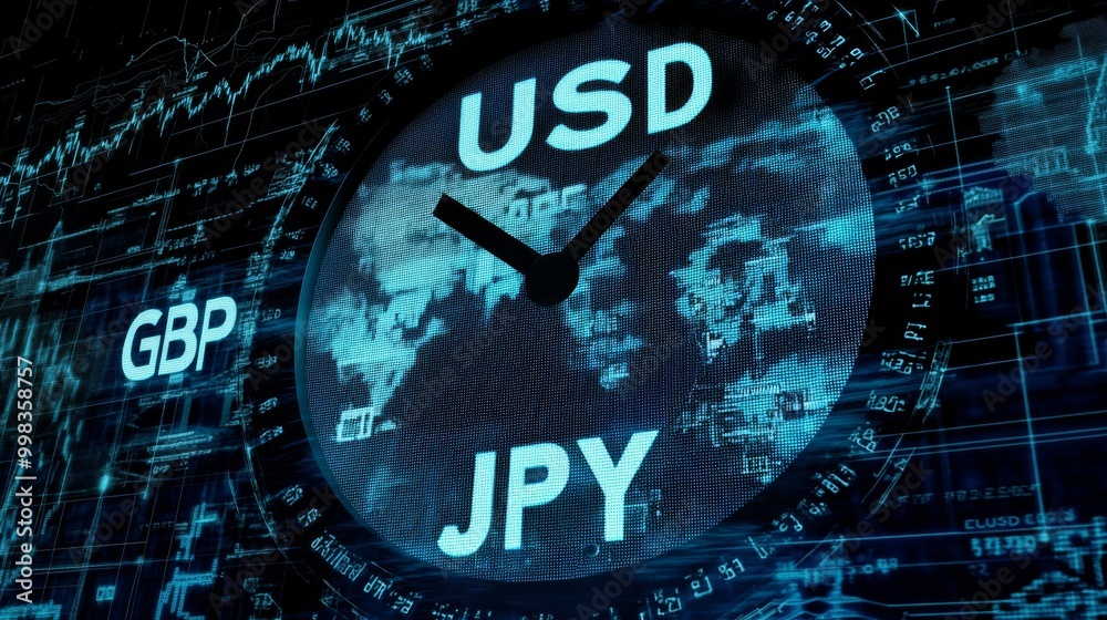 Constant movement in forex trading represented by clock with integrated ...