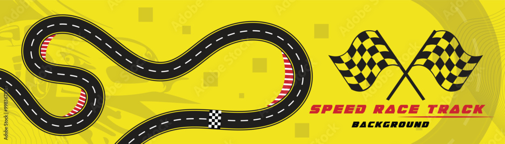 Creative vector illusion of race track isolated on yellow background ...