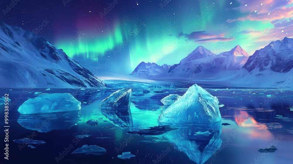 Stock-Illustration „Northern Lights Over a Glacial Lagoon: Create an ...