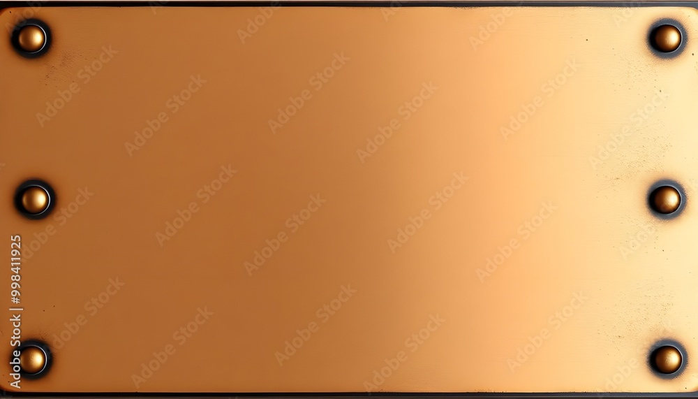 Rectangular gold metal plate with rounded corners, featuring rivets ...