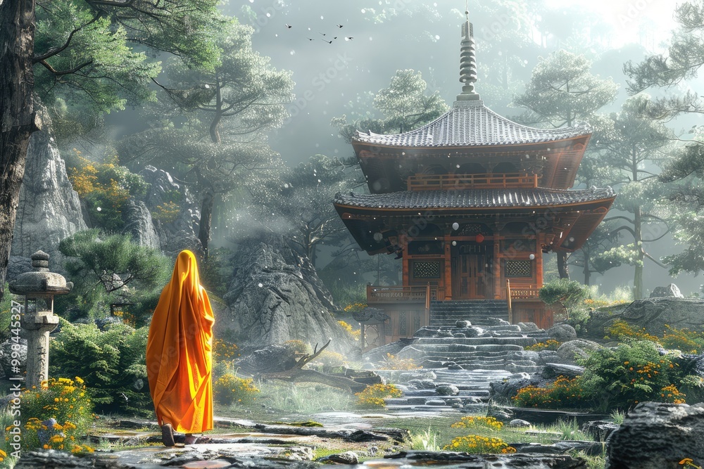 religious priest Performing temple in traditional vestments, praying in ...