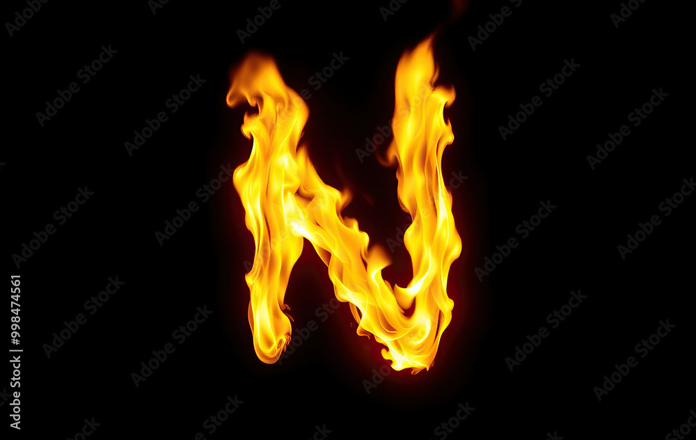 uppercase letter N in fire flames on black background hot alphabet ...
