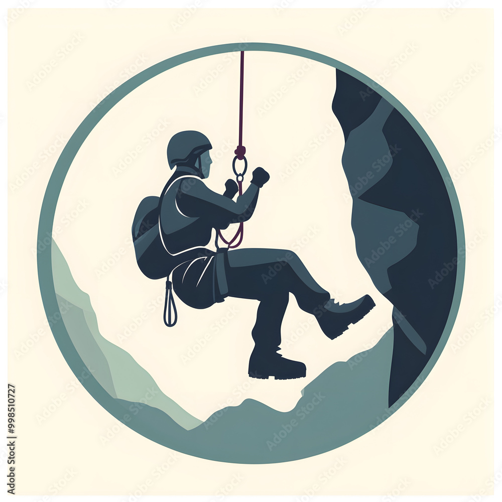 Rappelling icon vector illustration, silhouette of climber descending ...