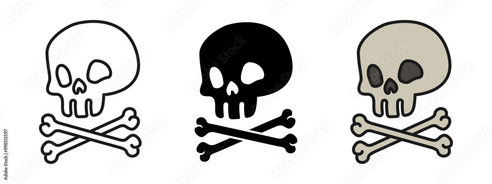 Skull with crossed bones icon. Skeleton head with bones vector ...