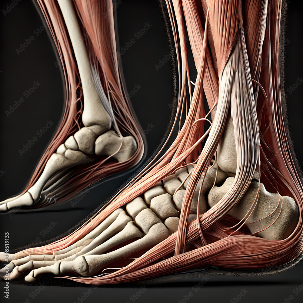 A detailed anatomical diagram of the Achilles tendon, showing its ...