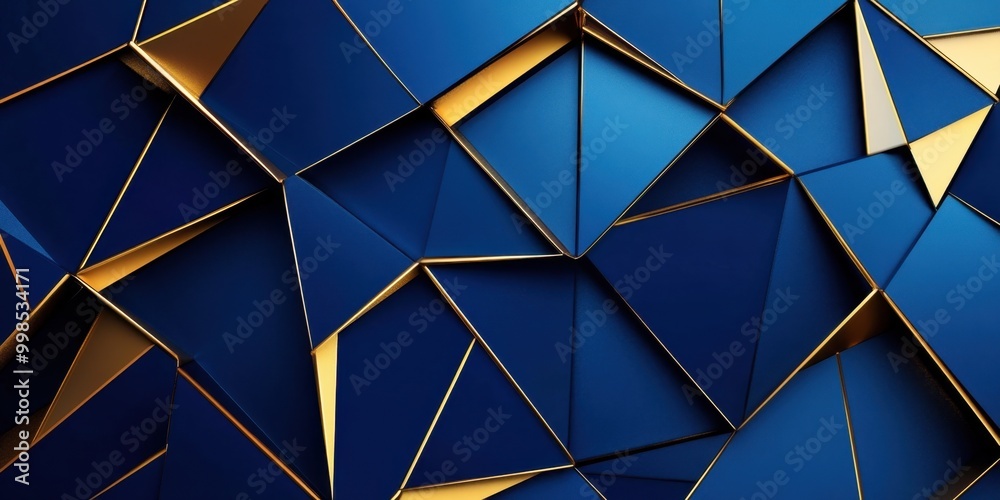 Blue background with golden frame presentation design template, blue ...