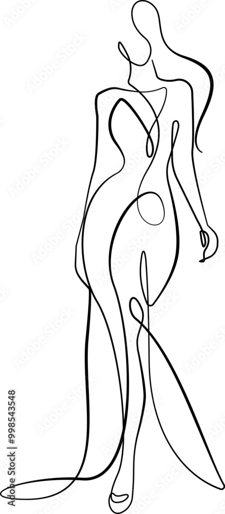 Elegant Woman Silhouette Line Art Drawing. Vector Minimal Female Figure ...