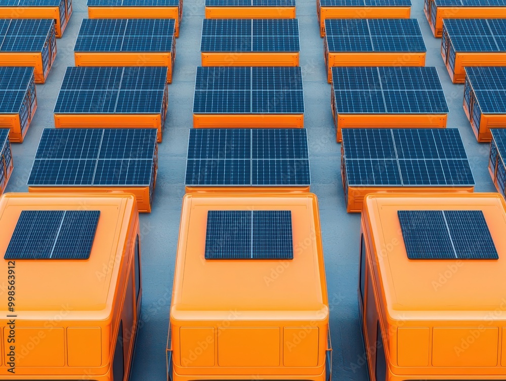 Electric bus depot with solar roof and energy storage units ...