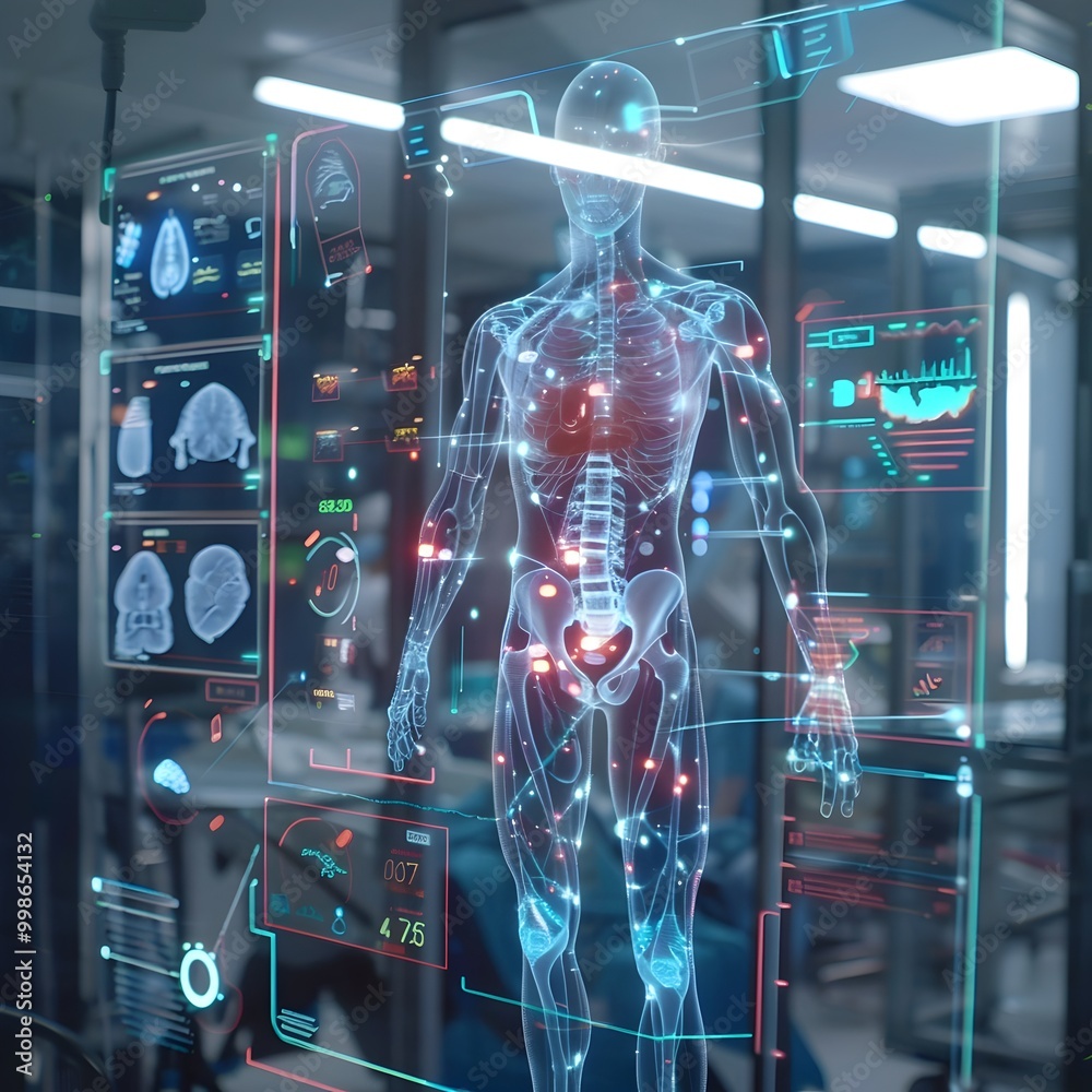Futuristic Holographic Medical Interface Displaying Patient Vitals and ...