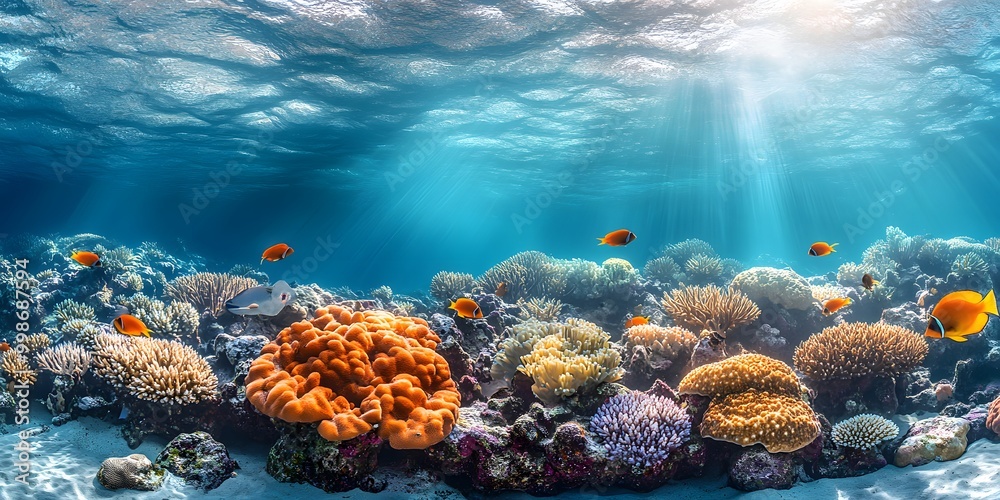 Bright and detailed illustration of an underwater coral reef, perfect ...