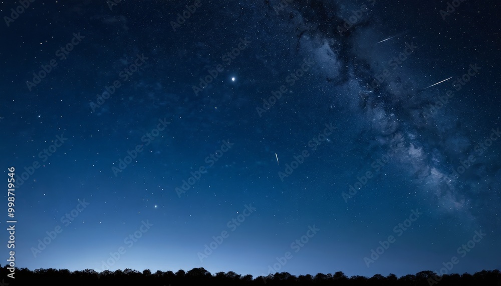 A night sky with a starry backdrop, a few shooting stars, and a faint ...