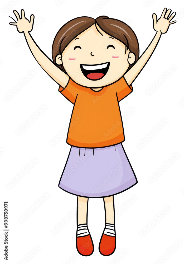 PNG Asian girl hands up cartoon drawing child. Stock Illustration ...