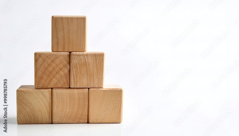 Stacked pyramid of wooden blocks. 3d wood cube block with timber ...
