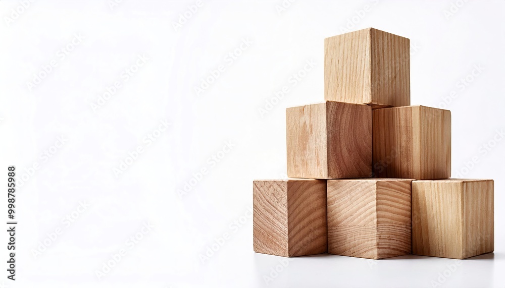 Stacked pyramid of wooden blocks. 3d wood cube block with timber ...