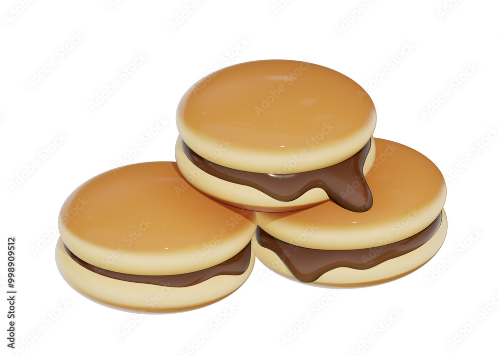 Chocolate Dorayaki, Japanese Double Pancake with Choco Paste Inside. 3D ...