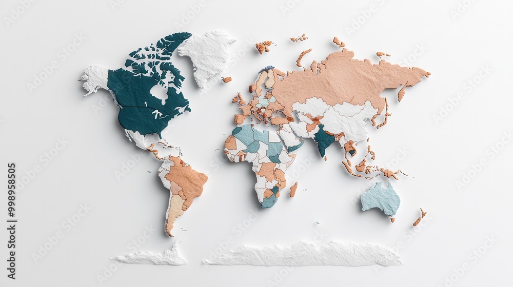 An artistic representation of political world map featuring countries ...