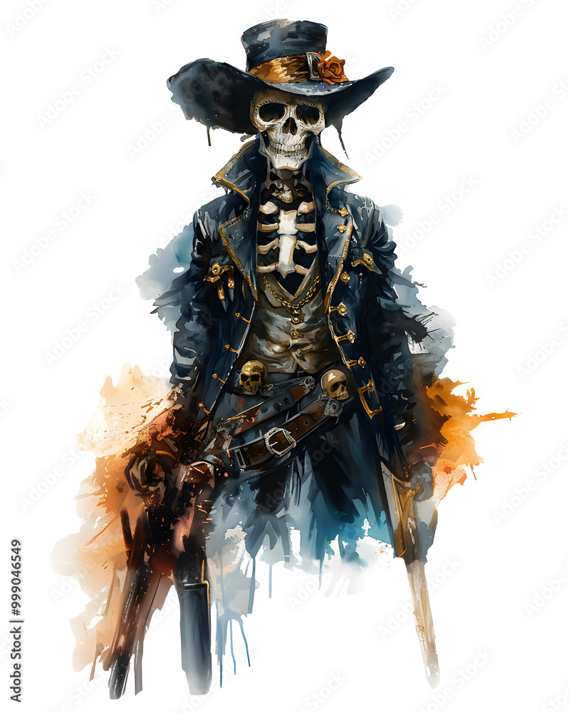 Halloween skeleton cowboy ranger portrait in a black hat and jacket ...