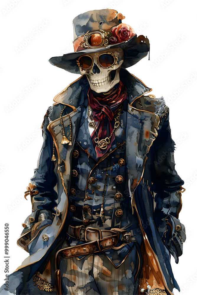 Halloween skeleton cowboy ranger portrait in a black hat and jacket ...