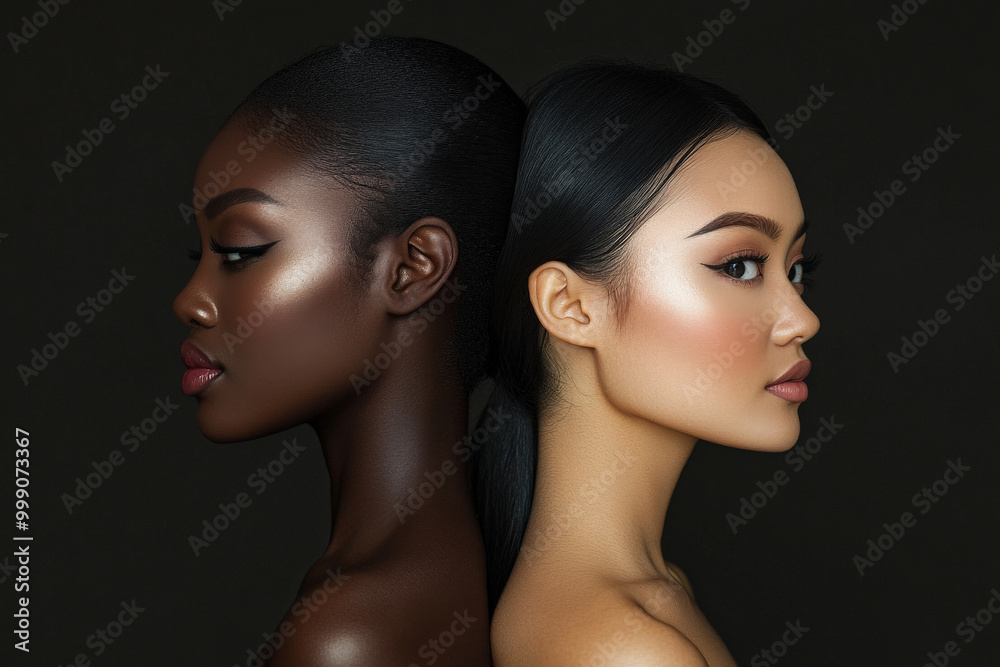 A striking photograph of two women with different skin tones, standing ...