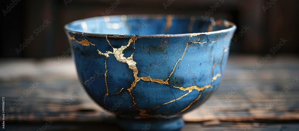 Kintsugi Gold Cracks Restoration Japanese Blue Bowl Fixed With The ...