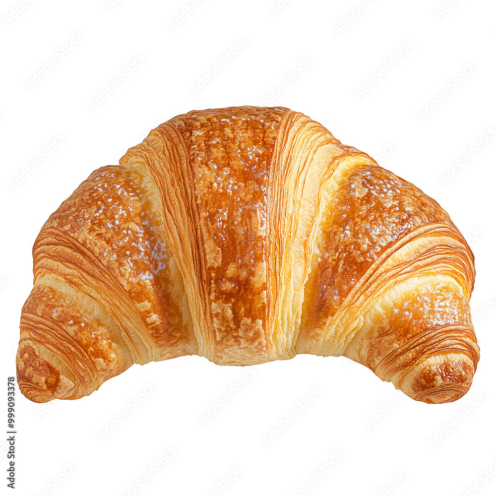 Freshly baked croissant with golden, flaky layers on display against a ...