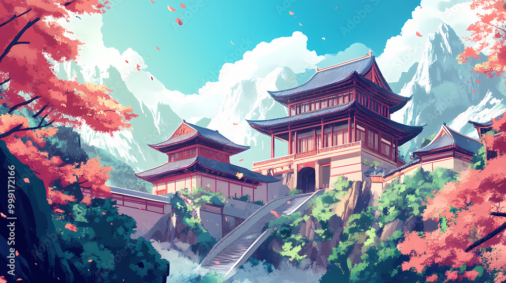 Anime style background chinese asia japan china architecture, ai. anime ...