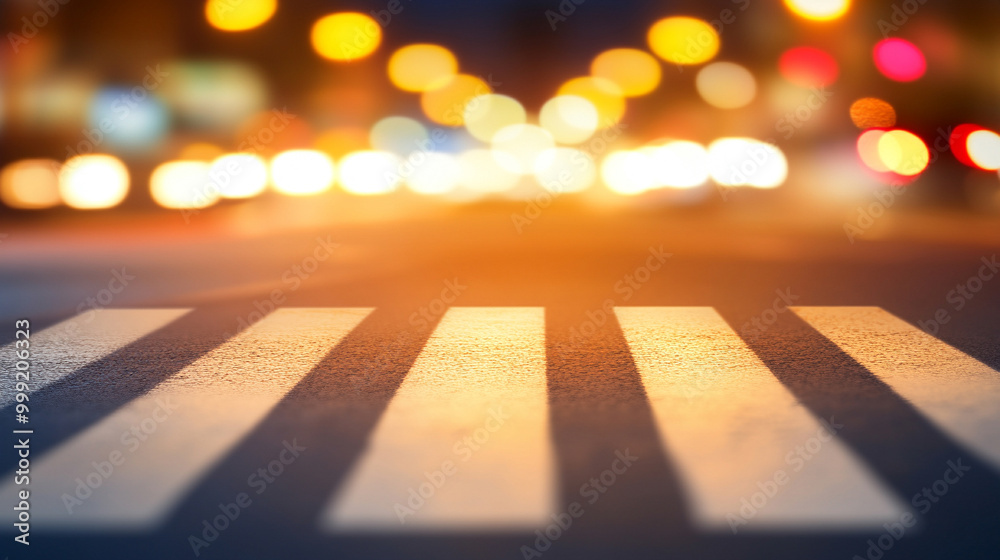 zebra crosswalk markings on a clean, black asphalt road. The distinct ...