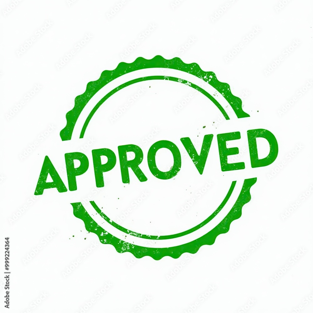 Green approved stamp symbol on white background for financial use Stock ...