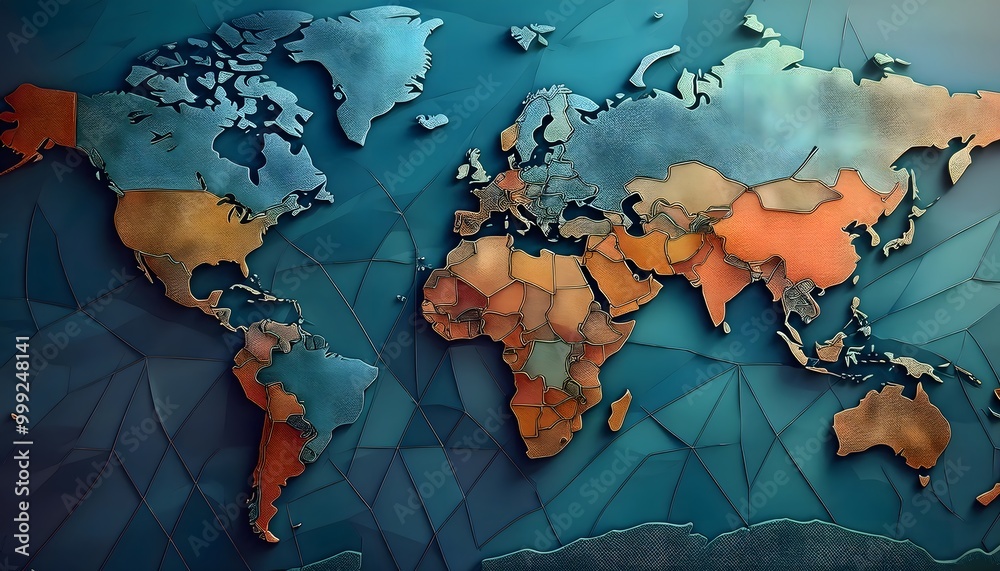Environmental Impact Concept - Digital map of the world with tropical ...